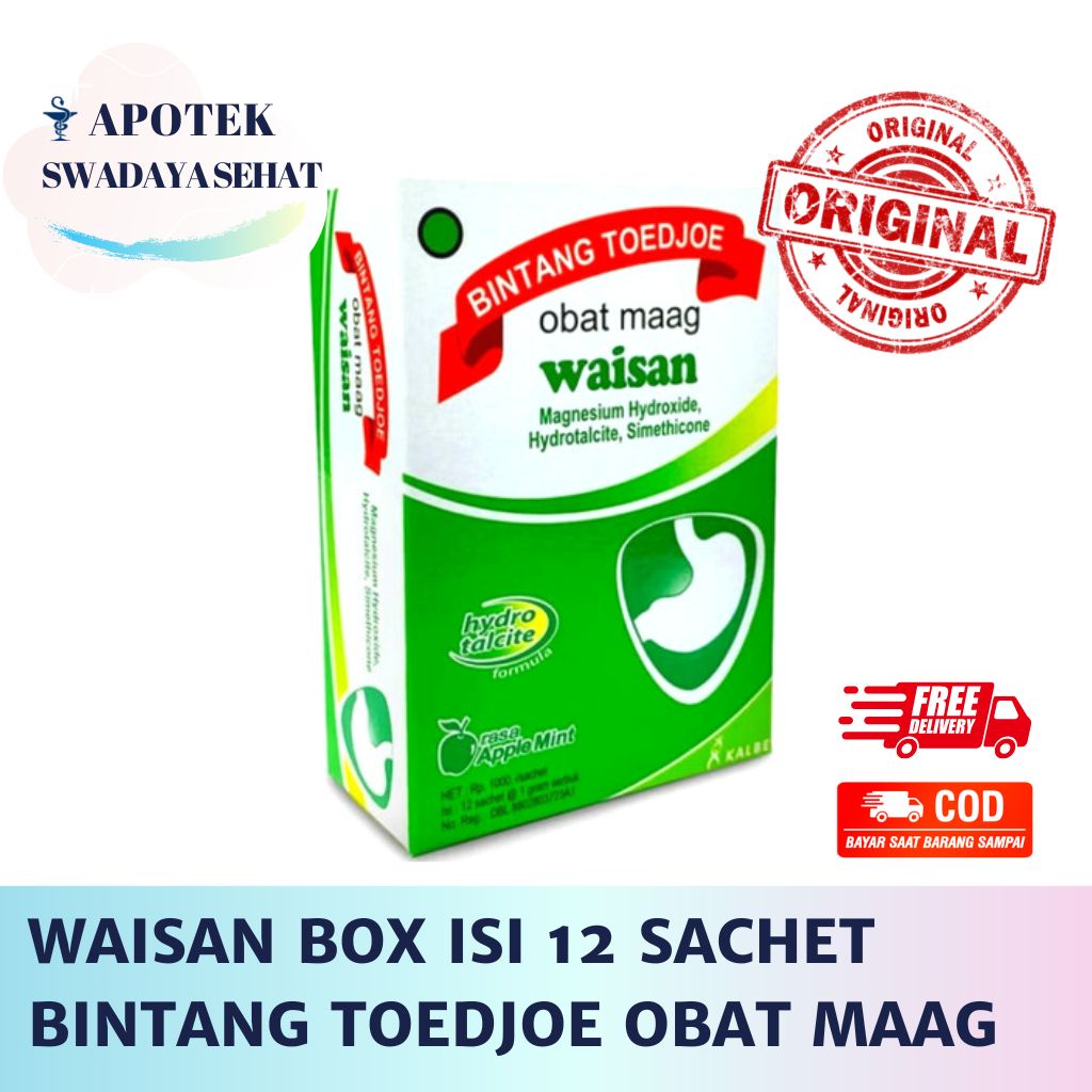 Jual WAISAN BOX Isi 12 Sachet - Rasa Apple Mint Obat Maag Nyeri Lambung ...