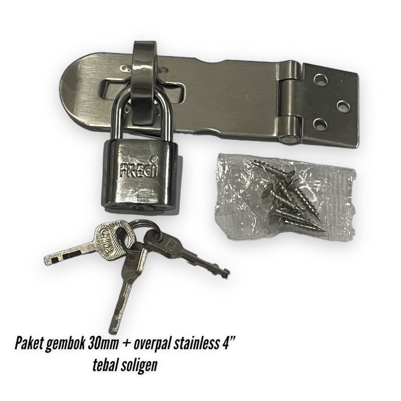 Jual Paket gembok nekel 30mm + overpal kunci stainless Soligen Large ...