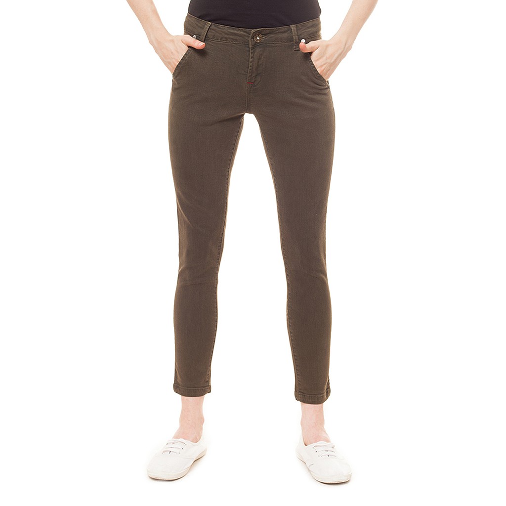 Jual People's Denim Ladies Long pamts Livia - Olive | Shopee Indonesia