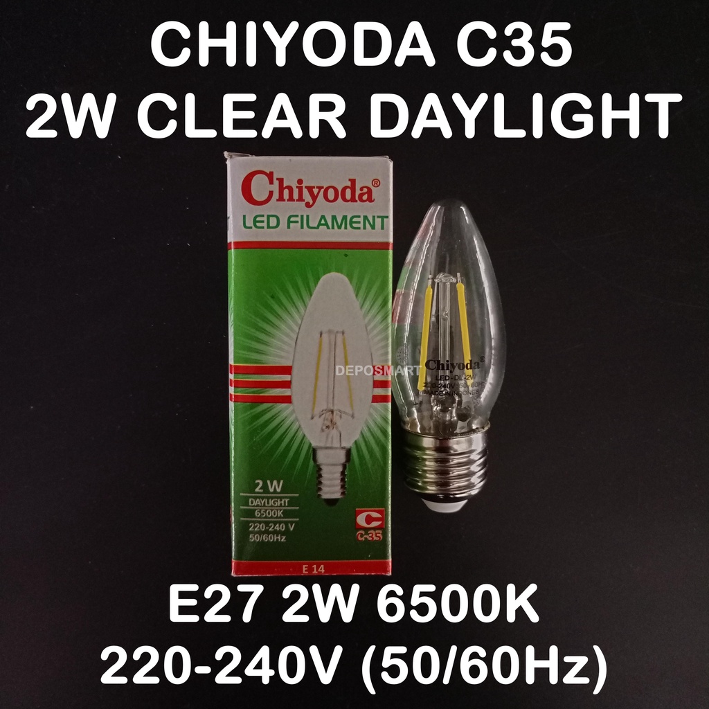 Jual LAMPU LED FILAMENT CHIYODA C35 2W CLEAR DAYLIGHT E27 220V 6500K 220LM | Shopee Indonesia