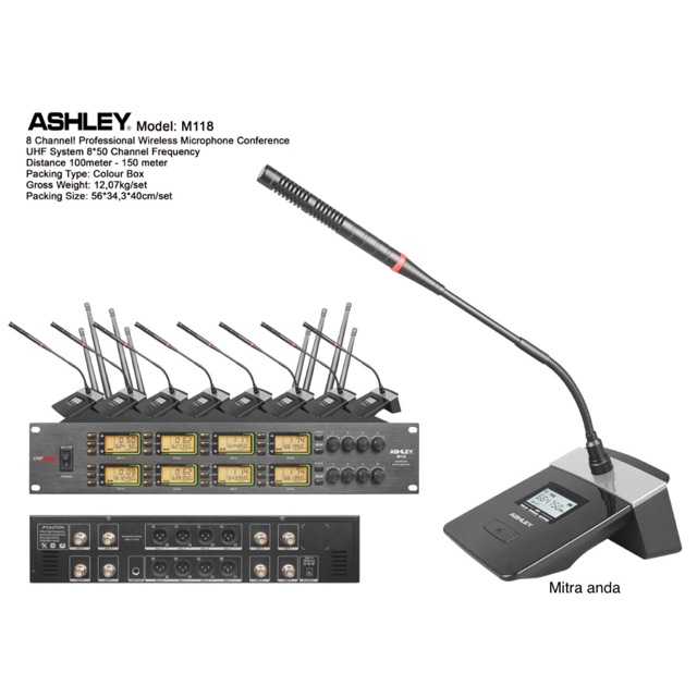 Jual Mic microphone wireless uhf wireless meja ashley M118 8 mic desktop meja podium mimbar ...
