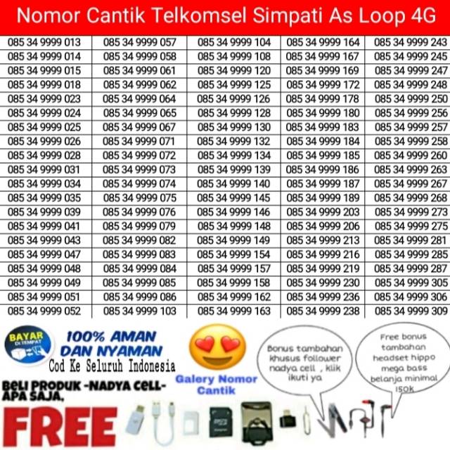 Jual [ Bayar Di Tempat COD ] Kartu Perdana Nomor Cantik Telkomsel SIMPATI AS LOOP 4G | Shopee ...