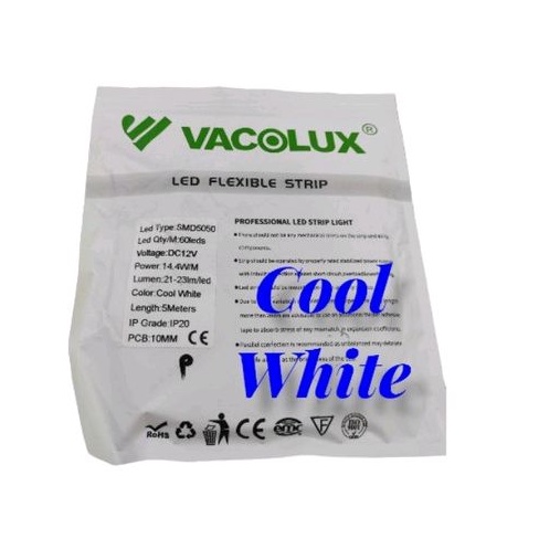 Jual LAMPU LED STRIP SMD 5050 IP20 12V VOLT VACOLUX 5M ( COOL WHITE ...