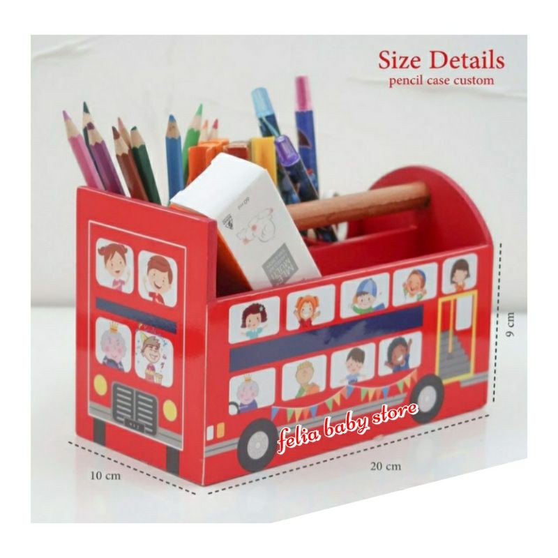 Jual PENCIL CASE BUS Kotak Pensil Kayu Custom PEN STAND ORGANIZER BOX ...