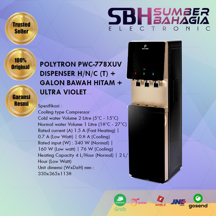 Jual POLYTRON PWC-778XUV DISPENSER H/N/C (T) + GALON BAWAH HITAM ...