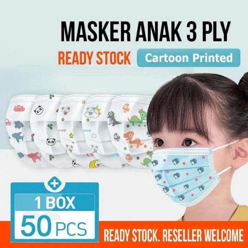 Jual MASKER ANAK 3 PLY MOTIF/ 3 PLY KIDS CHILD/ EARLOOP ISI 50 PCS ...