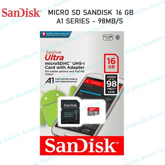 Jual Micro SD SANDISK 16GB A1 Class 10 98MBps ULTRA microSD Card 16 GB ...