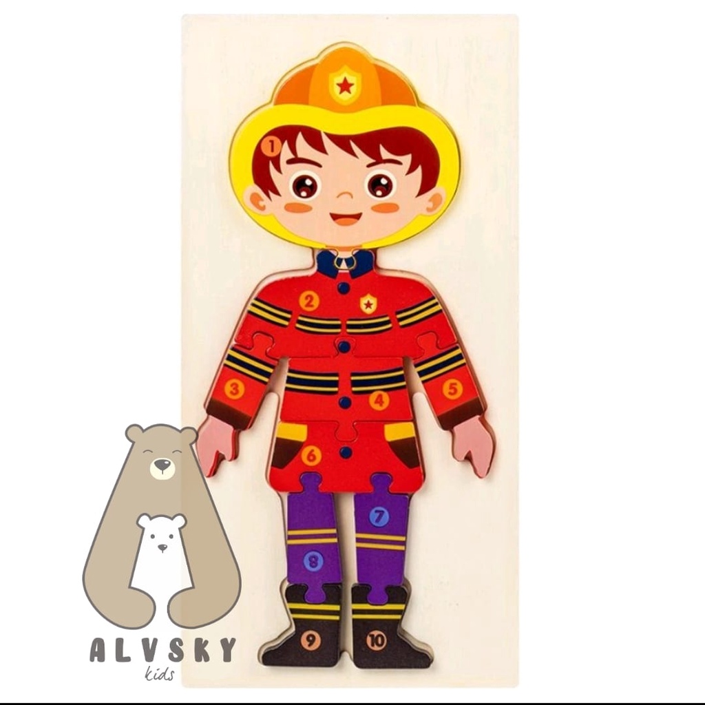 Jual MAINAN EDUKASI ANAK PUZZLE KAYU 3D CHUNKY PROFESI / MAINAN ...