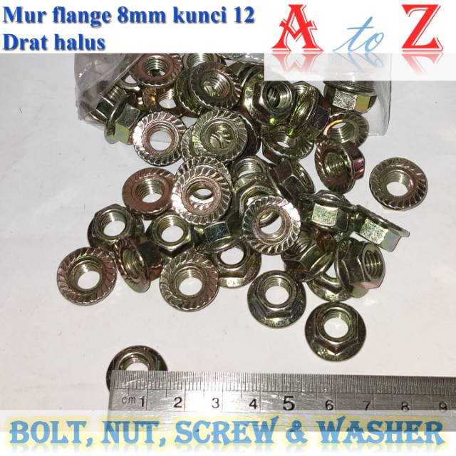 Jual Flange nut 8mm drat halus/mur ring kunci 12/mur flange kuning 8mm ...