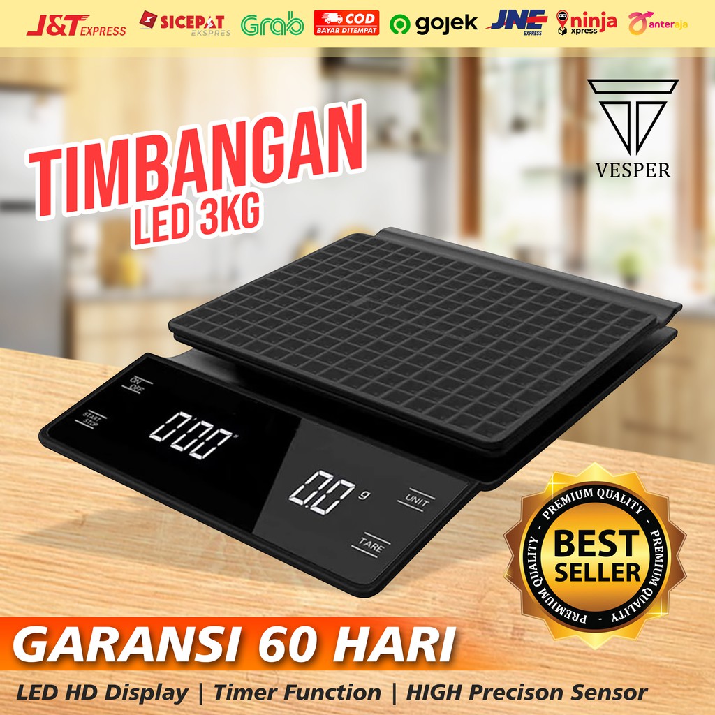 Jual Coffee drip scale LED display 3kg / timbangan kopi touch screen / kitchen scale / timbangan ...