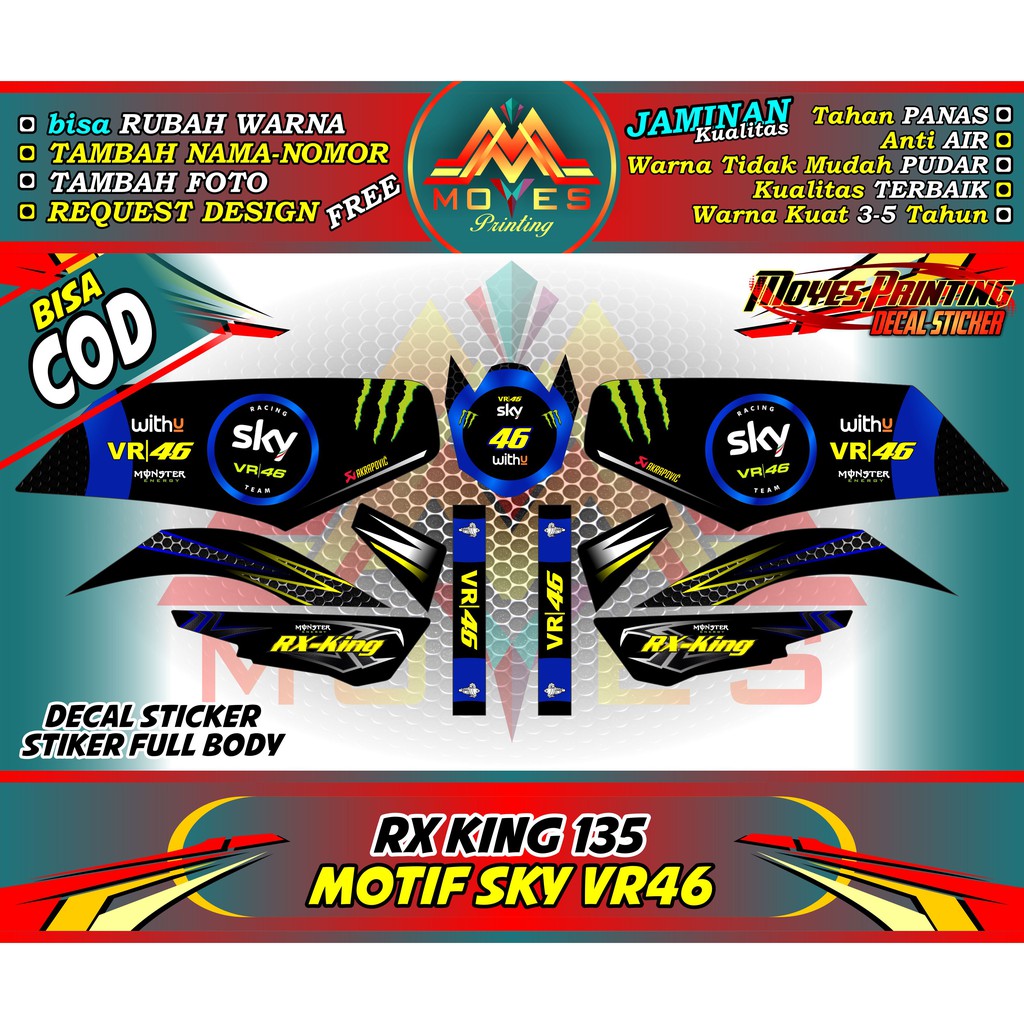 Jual Decal Stiker RX KING Pola Sky VR46 Sticker Full Body Yamaha RX ...
