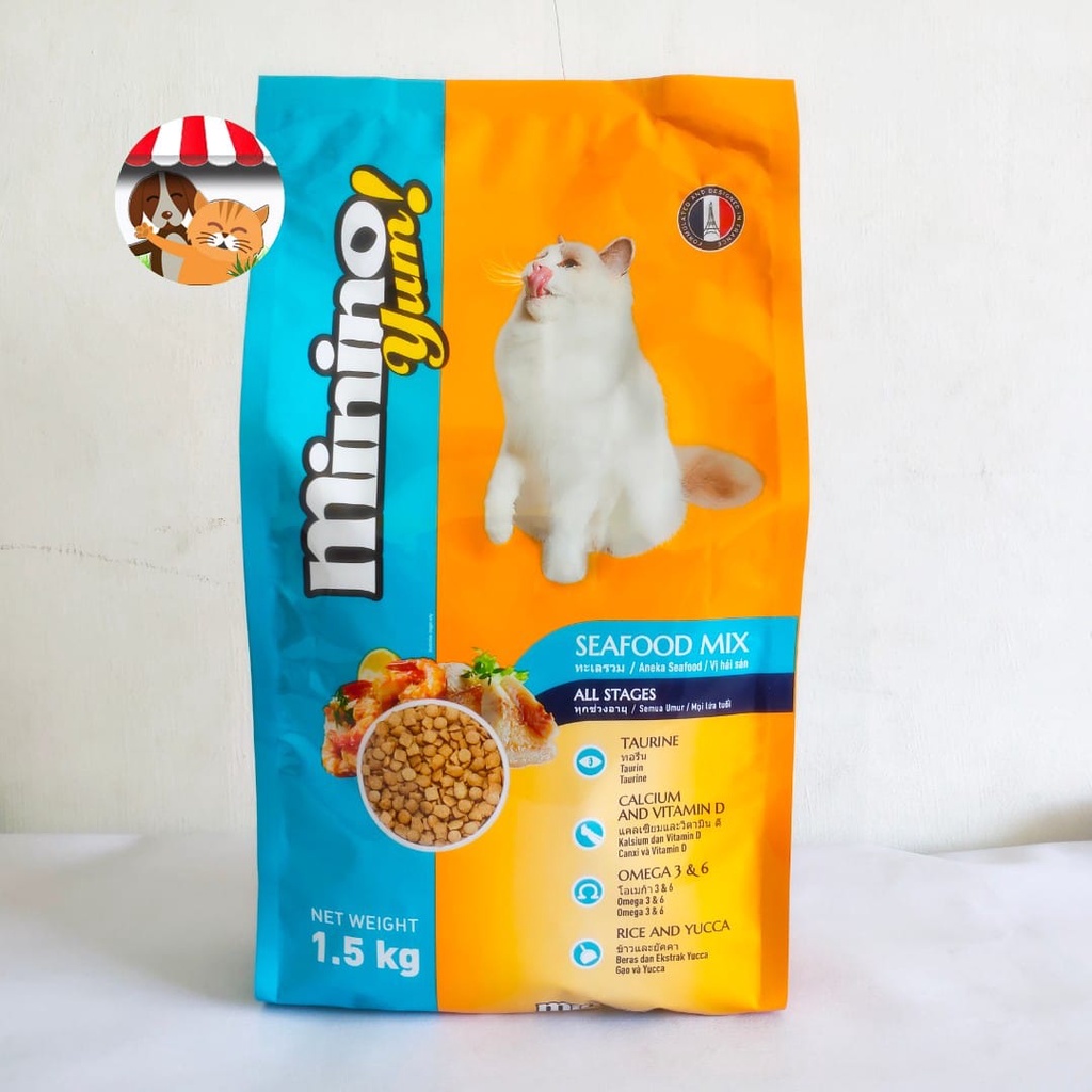 Jual Minino Yum Seafood Mix Makanan Kucing Kering 1.5kg - Cat Food ...
