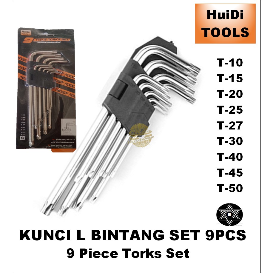 Jual Kunci L bintang set key L Type Torx Star Hex Set 9pcs | Shopee ...