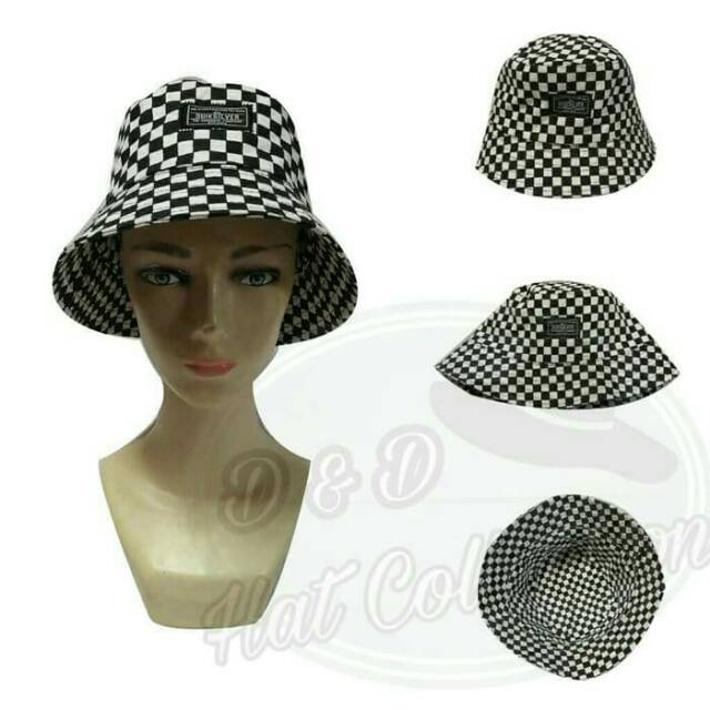 Jual Topi Bucket Motif Kotak Hitam Putih Monocrhome Topi mancing ...