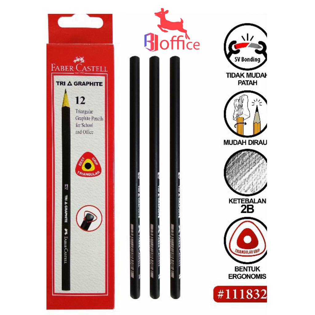 Jual Faber Castell Pencil Tri Graphite Black 2B Pensil Segitiga / PACK ...