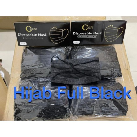 Jual MASKER HIJAB HITAM 3 PLY ( 50 PCS ) | Shopee Indonesia