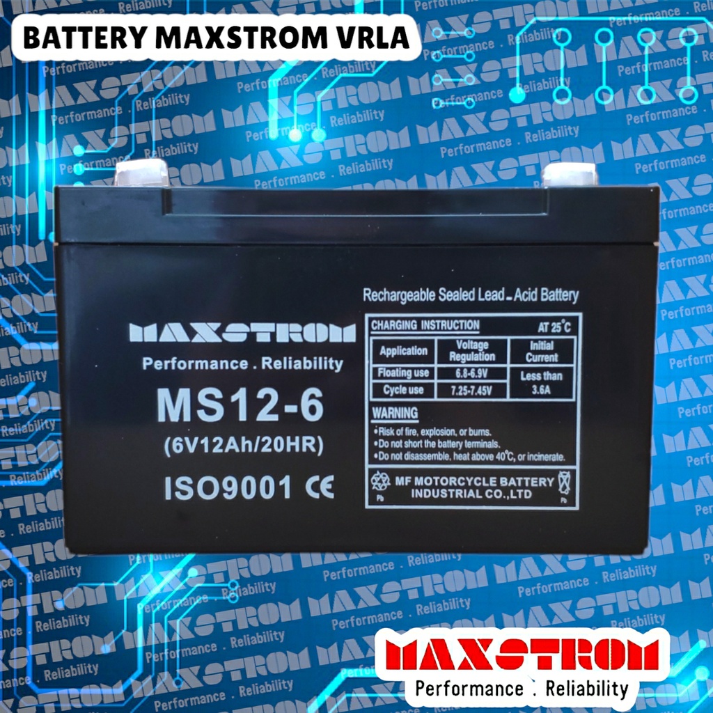 Jual TERBARU MAXSTROM 6 VOLT 12 AMPER BATERAI KERING UNTUK SEPEDA ...