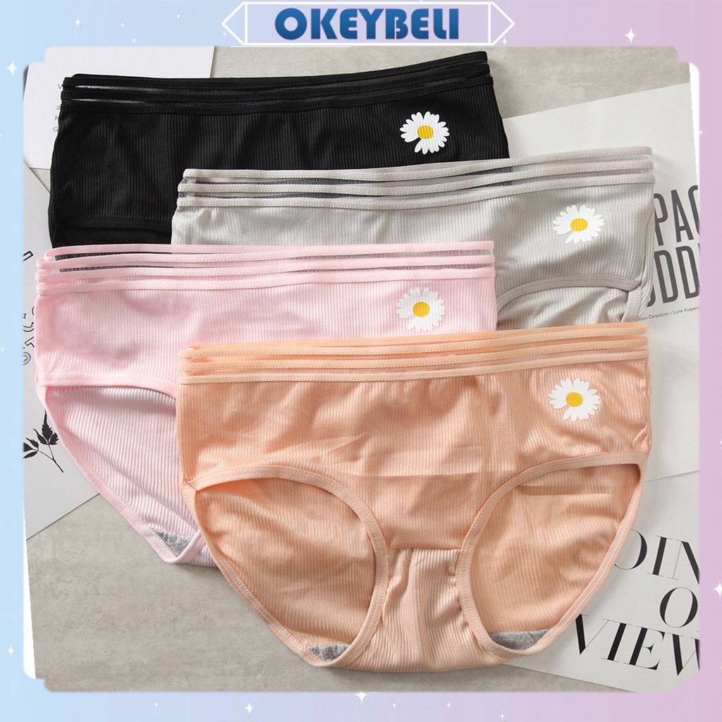 Jual •OKEY BELI•CD693 Celana Dalam Wanita One Piece Mulus Motif Bunga Daisy Sutra Briefs Elastis ...