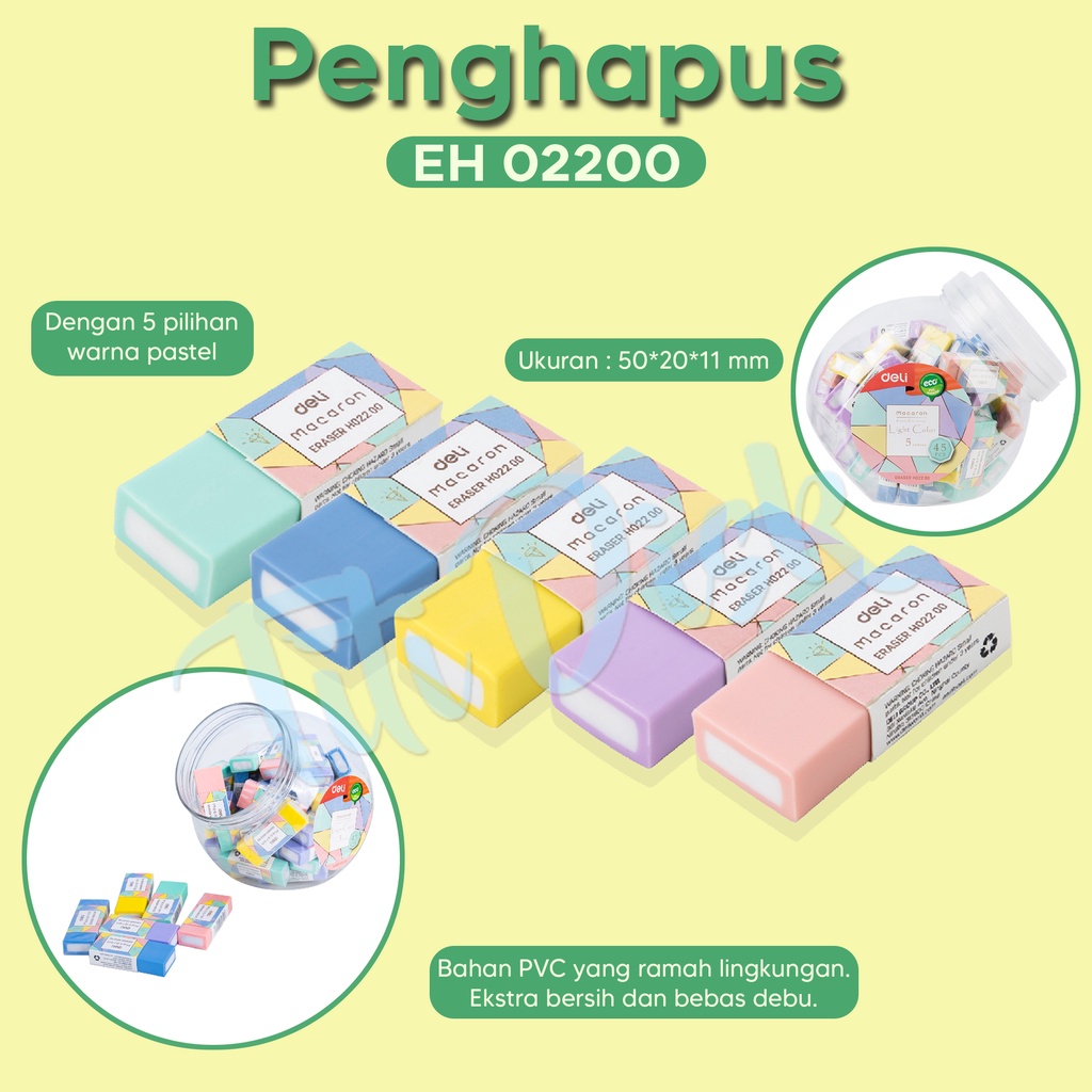 Jual Penghapus pensil deli EH02200 / eraser / stip warna warni pastel 1 ...