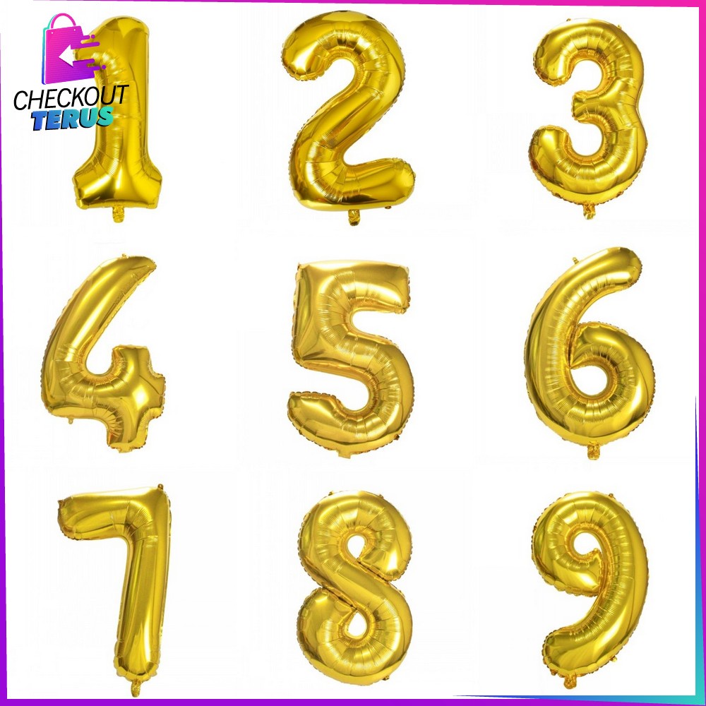 Jual CT C390 Balon Foil Huruf Gold A-Z Balon Foil Angka 0-9 Ballon Foil ...