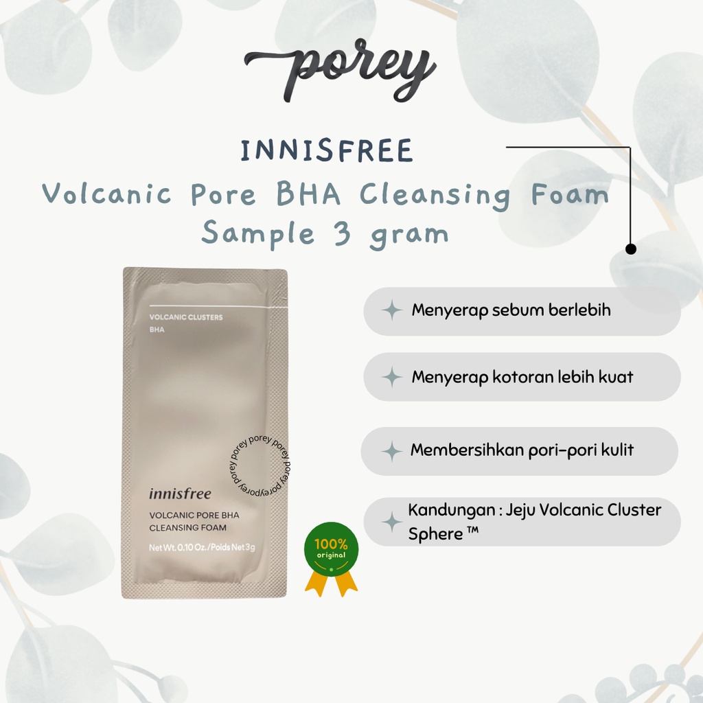 Jual INNISFREE Jeju Volcanic Pore BHA Cleansing Foam Sample 1 ml Sampel 1ml Sachet | Shopee ...