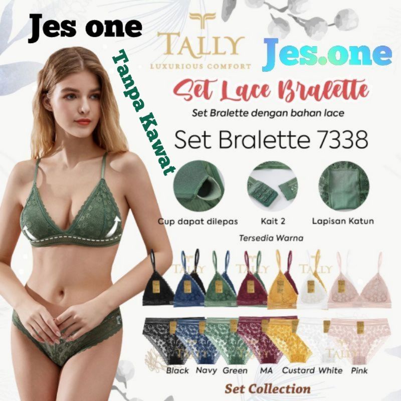 Jual TALLY 7338 BH Bra Set Tanpa Kawat Busa Tipis Bahan Brokat cup B Kait 2 | Shopee Indonesia