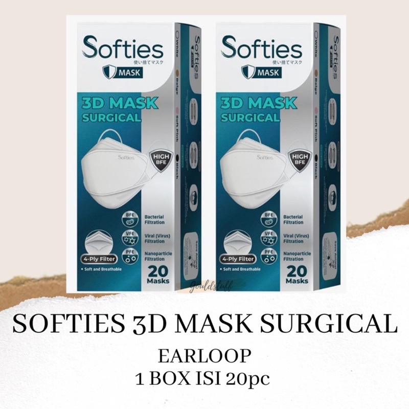 Jual SOFTIES 3D MASK SURGICAL 4 PLY EARLOOP WARNA PUTIH BOX ISI 20PC ...