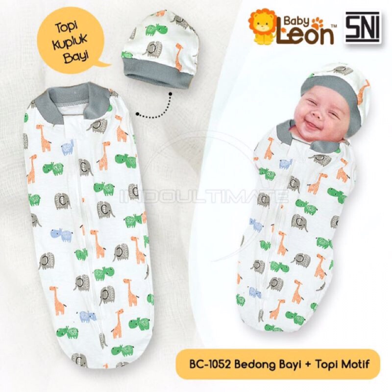 Jual SNI Bedong Bayi Instan + Topi bayi BABY LEON BC-105-2 baby sweddle ...