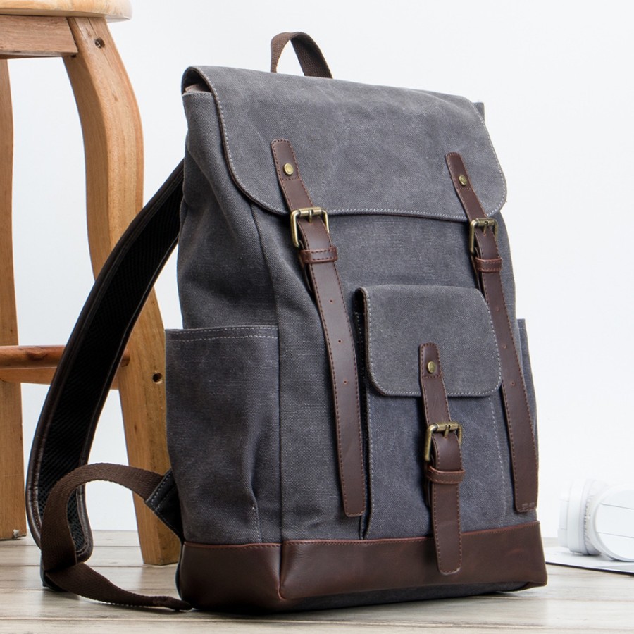 Jual Tas Ransel Pria Kanvas Tebal Tas Kuliah Canvas Backpack Travel ...