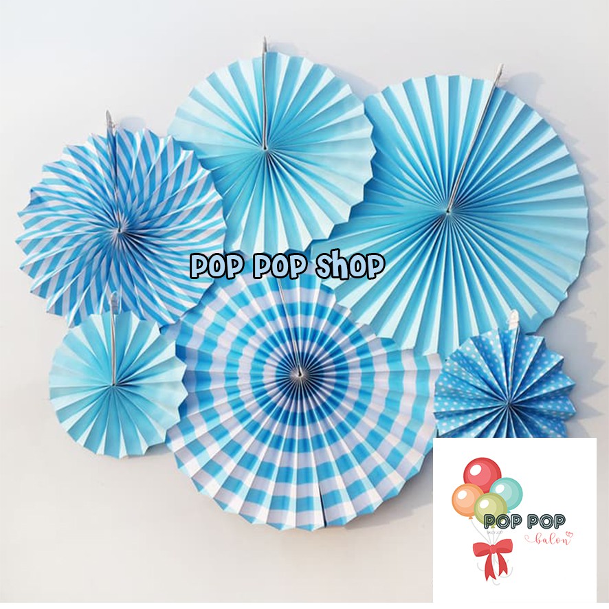 Jual Paper Fan Dekorasi Biru / Paper Fans Flower Kipas Bunga Set ...