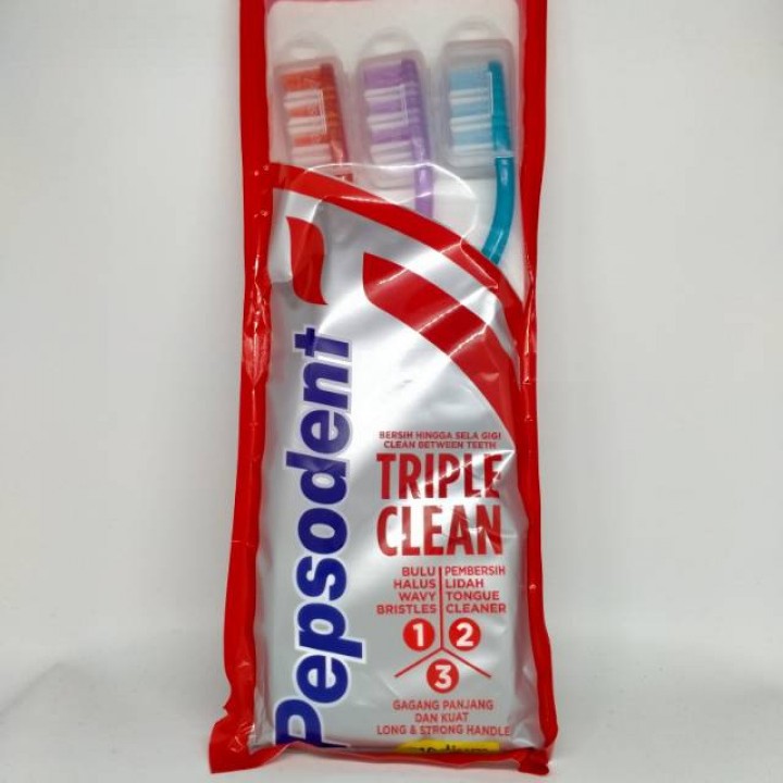 Jual Toot brush pepsodent sikat gigi Triple Clean isi 3 | Shopee Indonesia