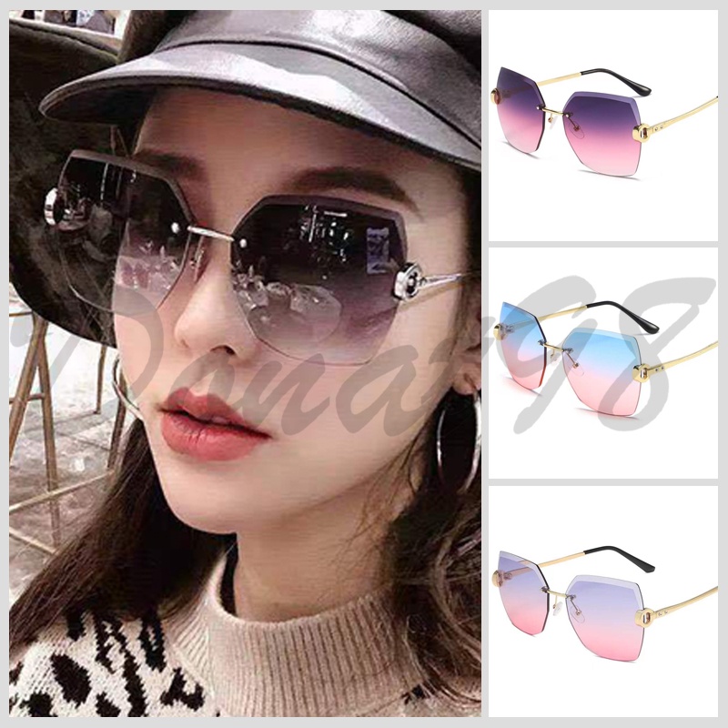Jual Kacamata Wanita Oversized Frameless Kekinian Anti Uv Gaya | Shopee ...