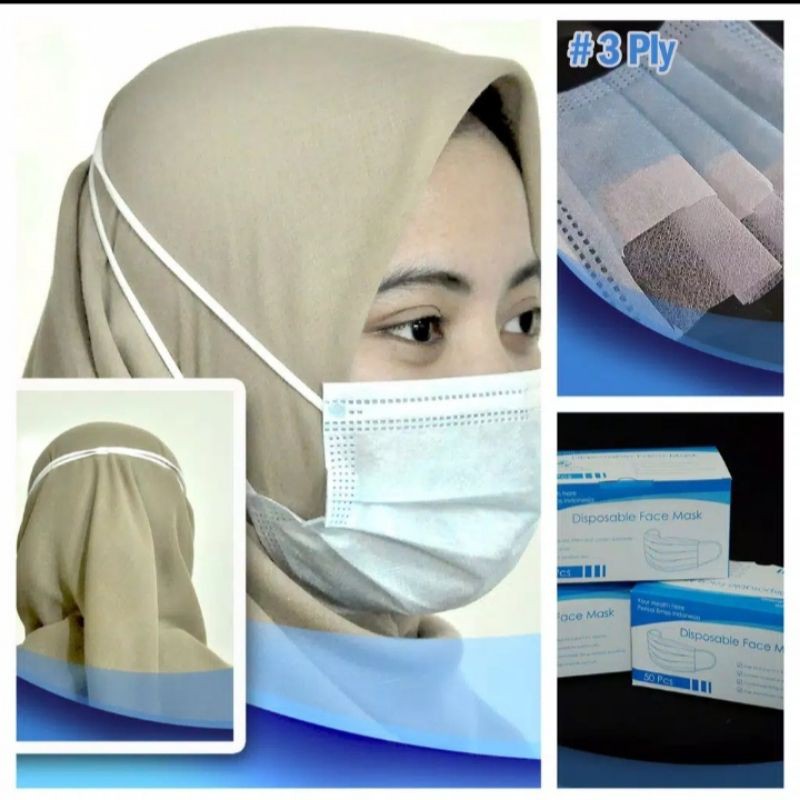 Jual Masker Bedah headloop hijab Surgical Mask 3 ply 1 Box Isi 50 pcs ...