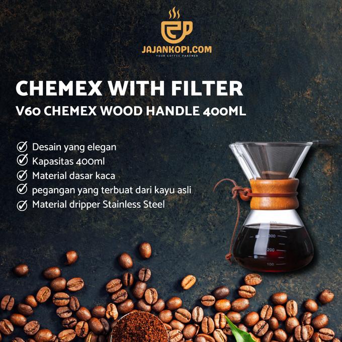 Jual V60 Chemex Wood Handle With Mesh Filter Stainless 400Ml | Shopee ...