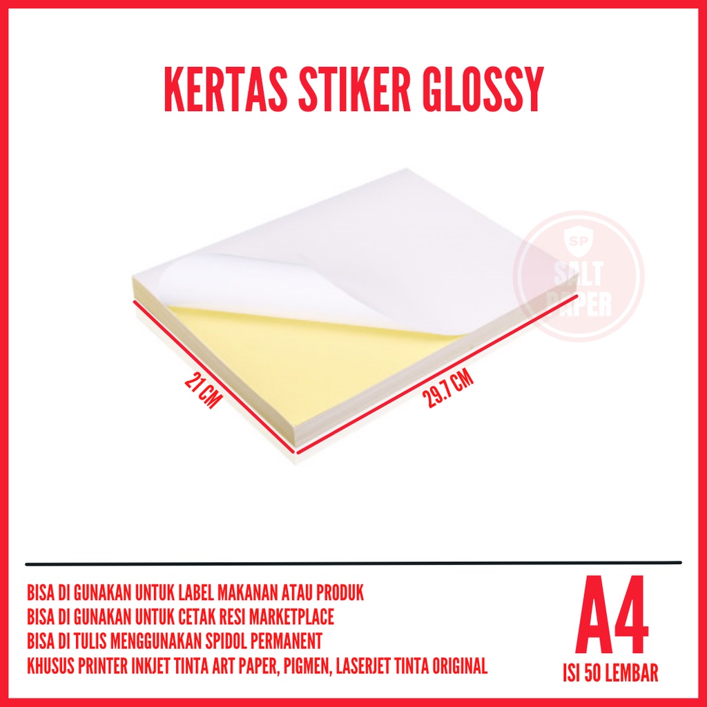 Jual Kertas Stiker A4 Glossy 50 lembar / Stiker Glossy A4 / Sticker ...