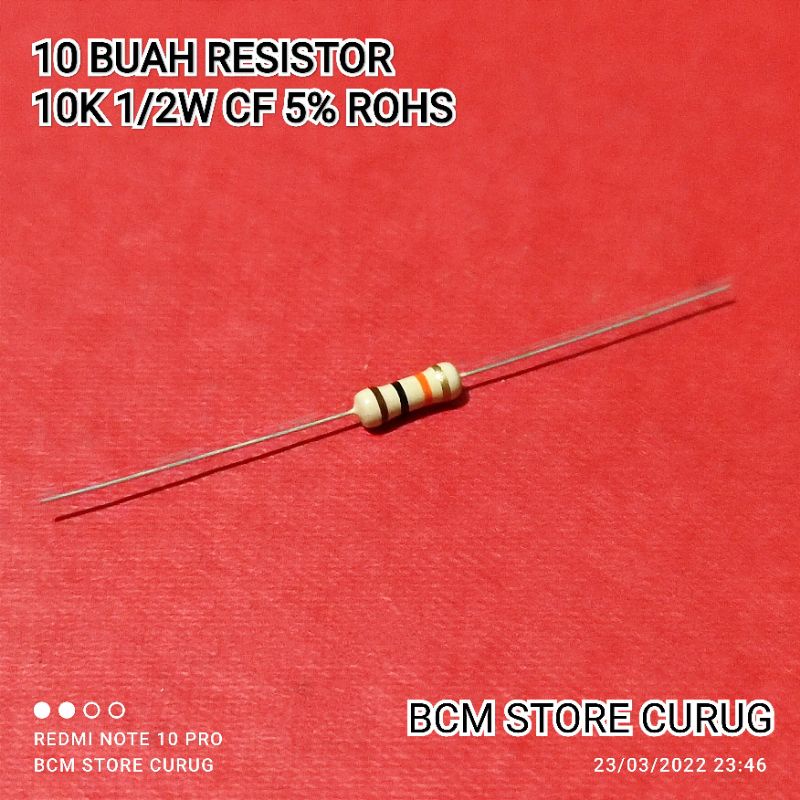 Jual ( 5 BUAH )BUAH RESISTOR 10K 1/2W CF 5% ROHS ECER | Shopee Indonesia