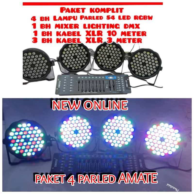 Jual PAKET PARLED 4 PCS LAMPU PARLED AMATE 54 LED RGBW+MIXER LIGHTING ...