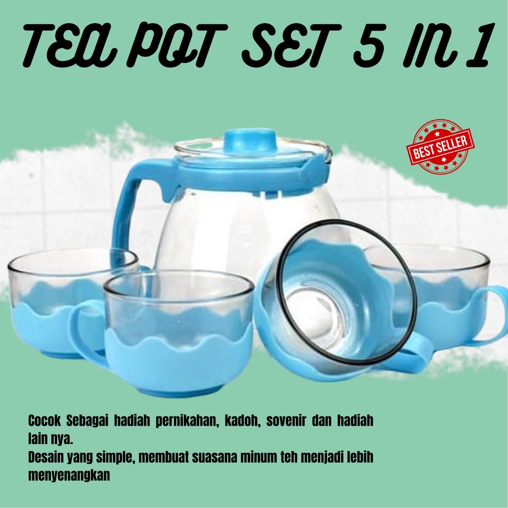 Jual [TERBARU] SETT TEKO TEA POT SET 5 IN 1/TEKO DAN GELAS KACA SET ...