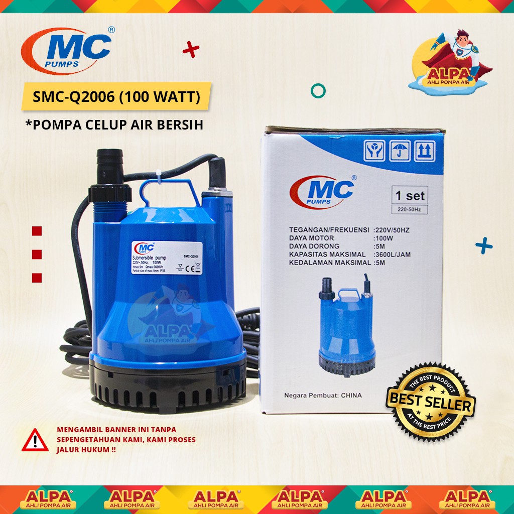 Jual Pompa Air Celup Merk MC Pump Type SMC-Q2006 (100 WATT) | Shopee ...