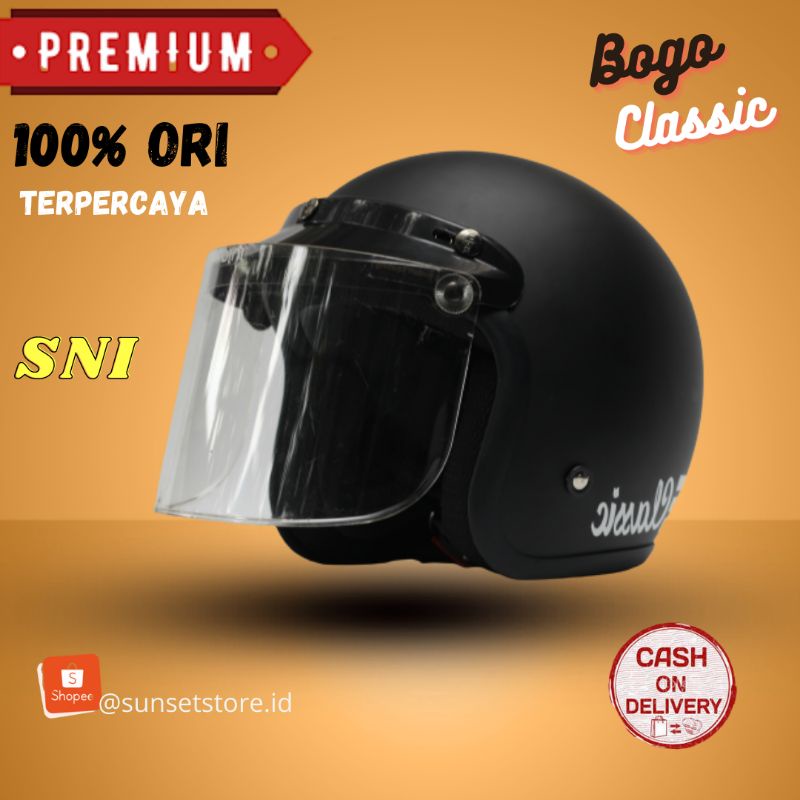 Jual Helem Helm Bogo Cewek Wanita Pria Dewasa Klasik Polos Hitam ...