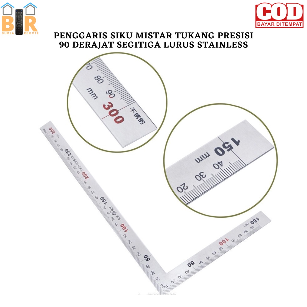 Jual Penggaris Mistar Siku 90 Derajat Stainless Angle Ruler Segitiga Lurus | Shopee Indonesia