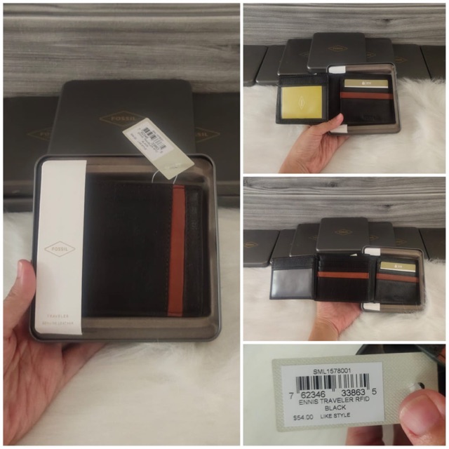 Jual Dompet Pria FOSSIL Ennis Traveller Black Man Wallet with Tin Box ...