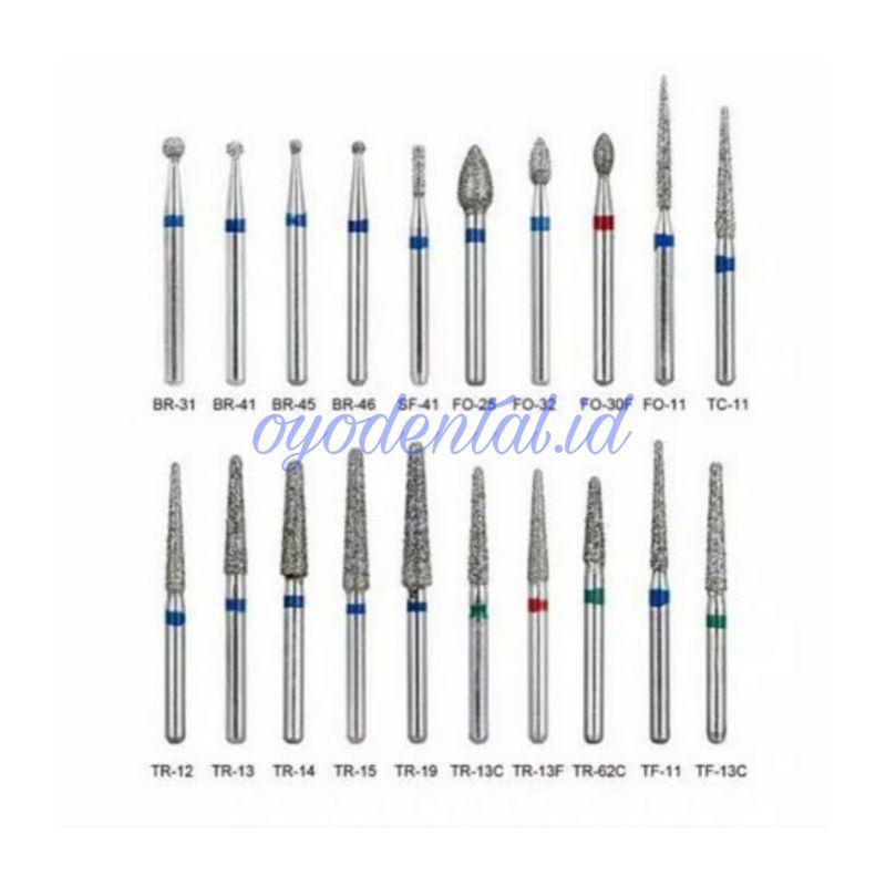 Jual Dental diamond bur high speed / mata bur highspeed / fissur tapper round flame oval ...
