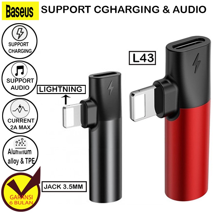 Jual BASEUS CONVERTER L43 LIGHTNING TO 3.5MM CHARGING + AUDIO ORIGINAL ...