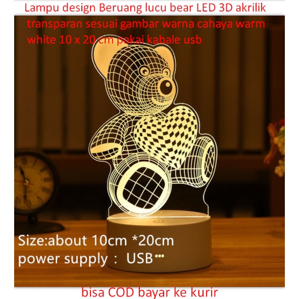 Jual Lampu design Beruang lucu bear LED 3D akrilik transparan sesuai ...