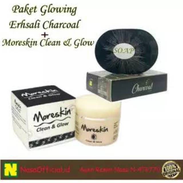 Jual MORESKIN CLEAN & GLOW + ERHSALI CHARCOAL NASA / Paket Glowing ...