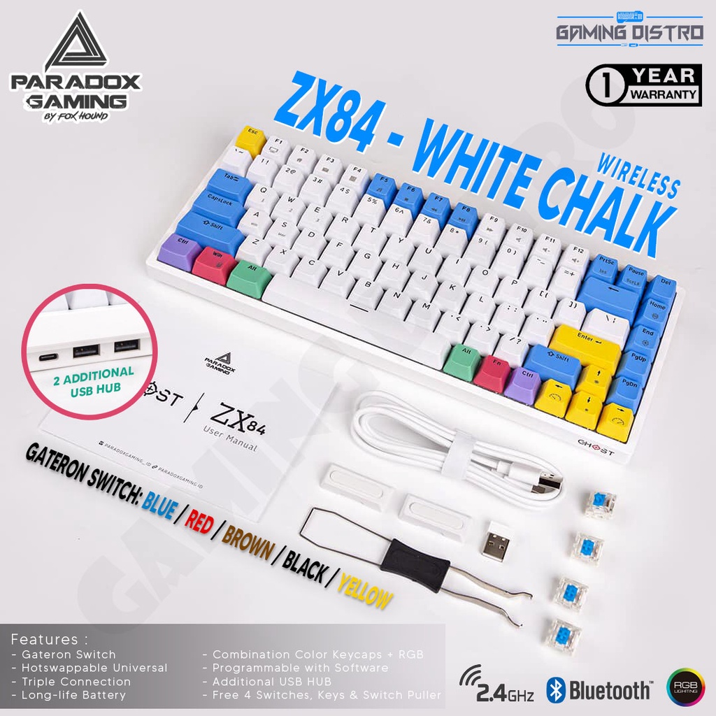 Jual Paradox ZX84 White Chalk Wireless Mechanical Keyboard | Shopee ...