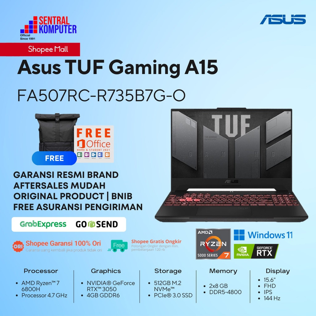 Jual Asus TUF A15 FA507RC Ryzen 7-6800H-RTX3050-16GB-512GB SSD-Win 11 ...