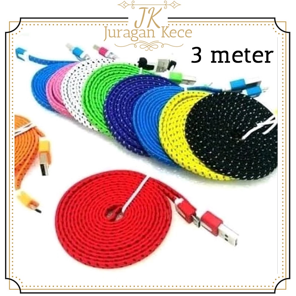 Jual Kabel Data Tali Sepatu 3 Meter Micro USB Charger Universal Pipih ...