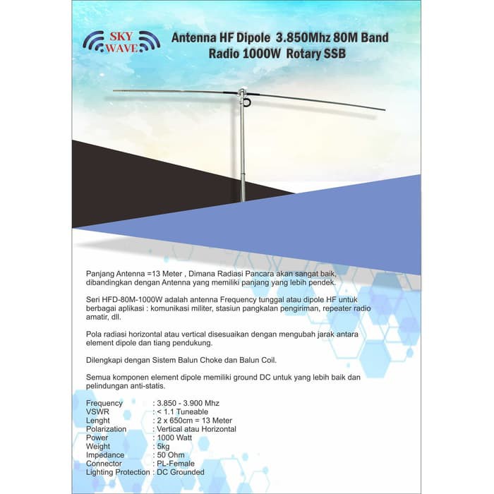 Jual Antenna HF Dipole 3.850 Mhz 80m Band Radio 1000W Antena Rotary SSB ...